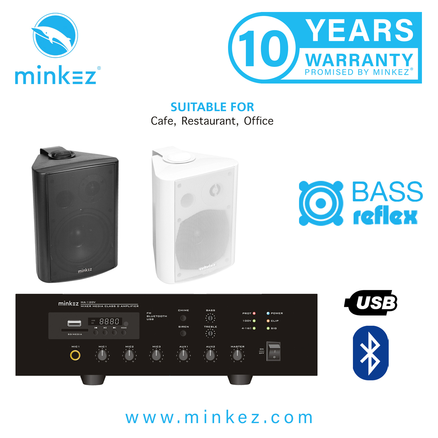 PA SYSTEM PACKAGE 01: 2 x MWS-530V Speaker and 1 x MA-120V Amplifier ...