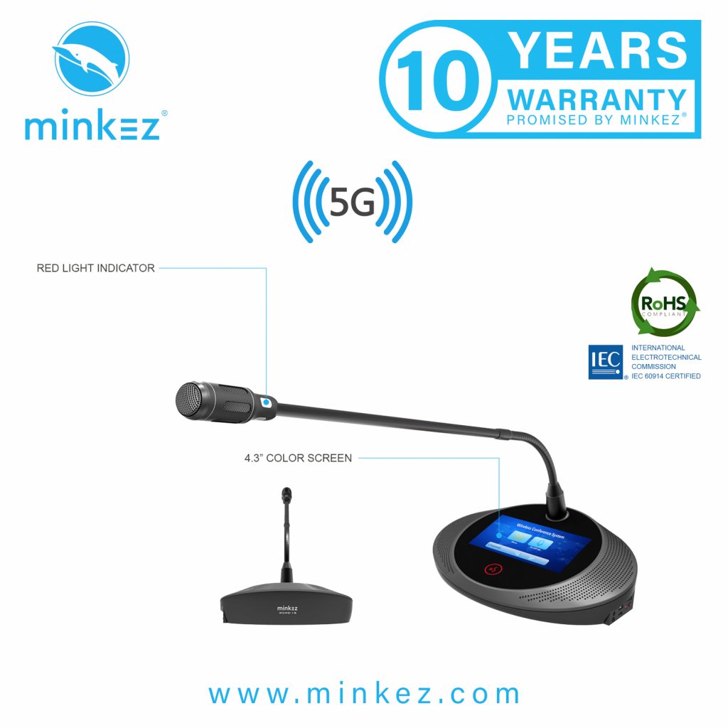 WCMD-18 16" 5G Wireless Delegate Conference Microphone Unit - Minkez